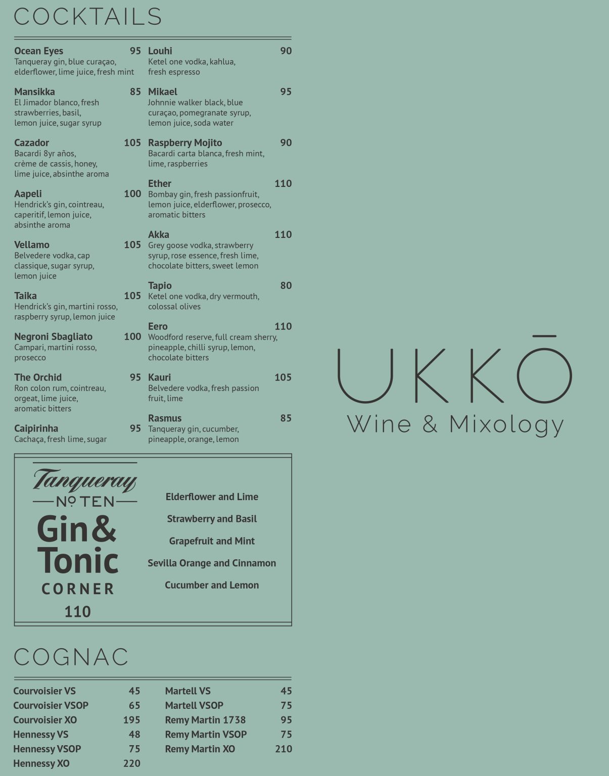 Menu – Ukko Restaurant