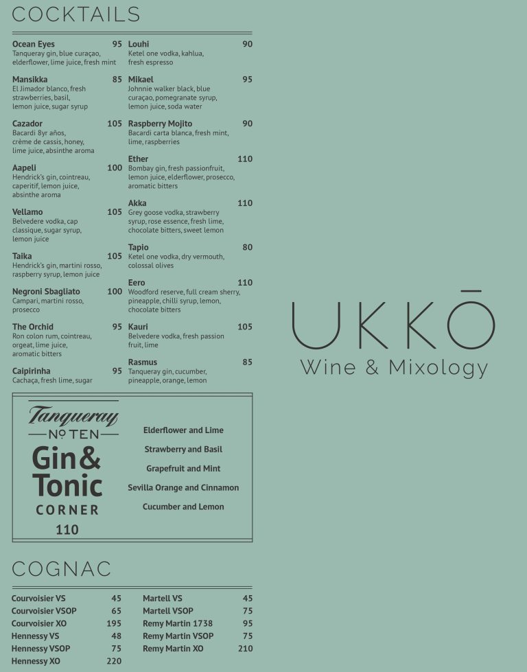 Menu – Ukko Restaurant