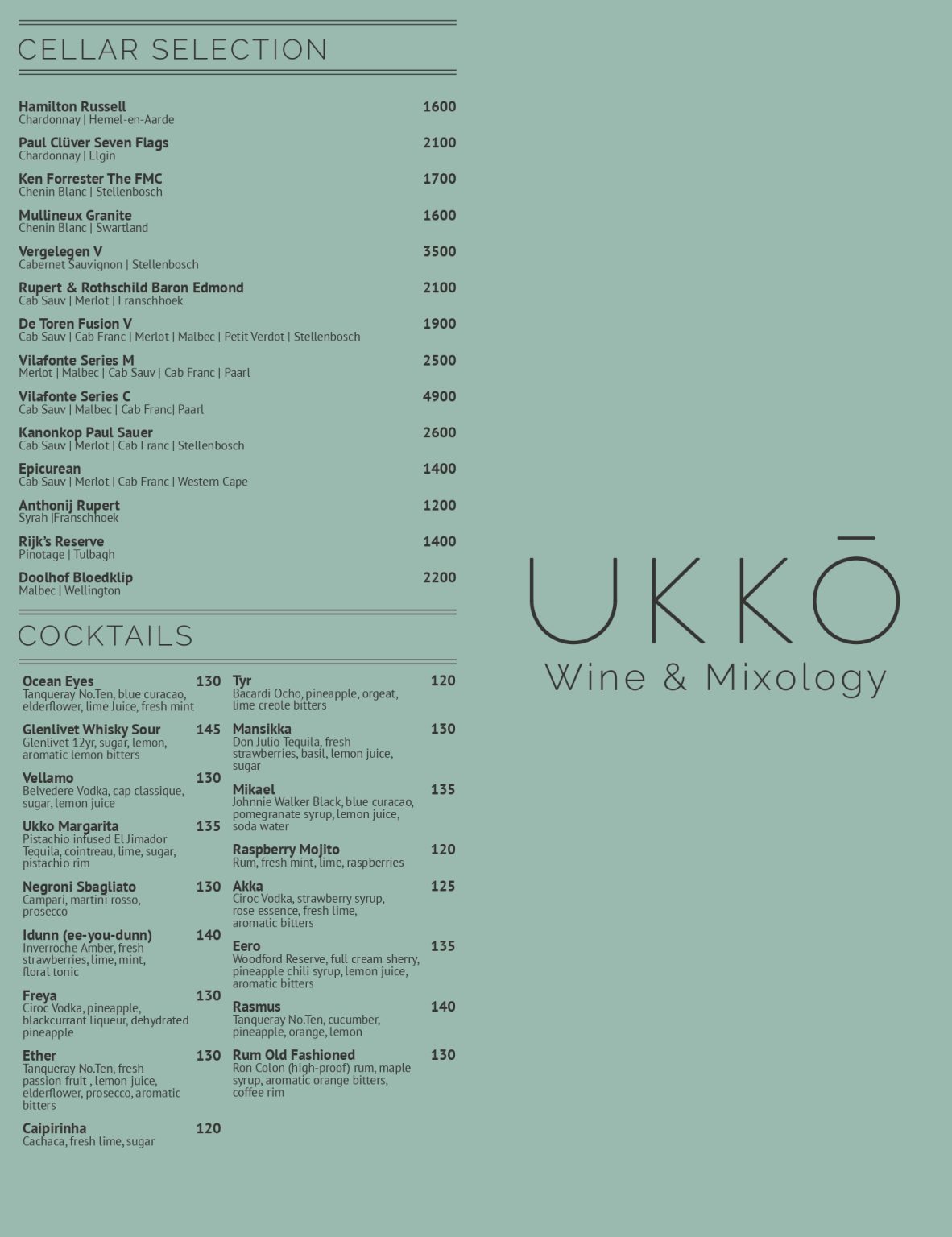 Menu – Ukko Restaurant