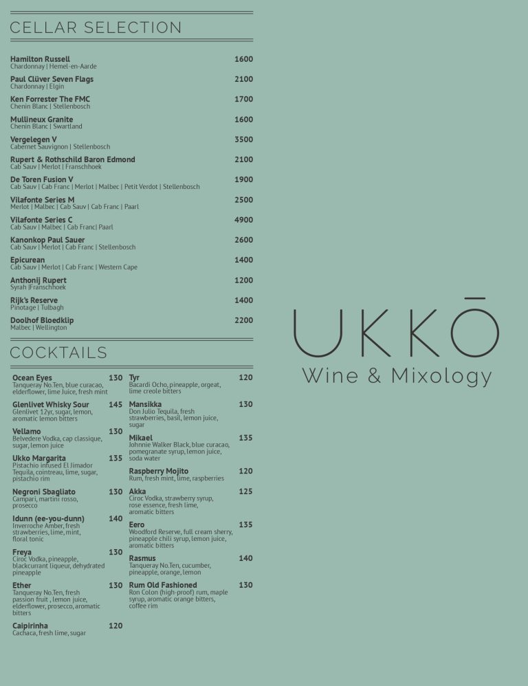 Menu – Ukko Restaurant