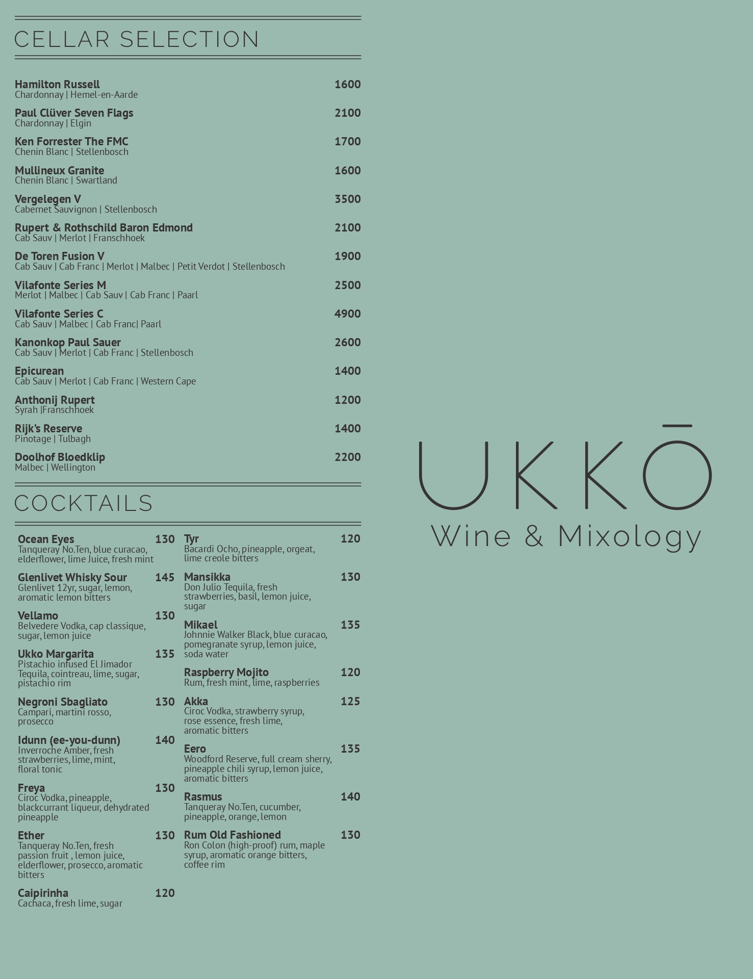 Menu – Ukko Restaurant