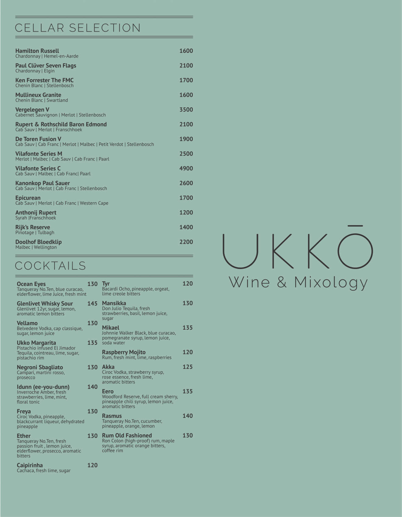 Menu – Ukko Restaurant