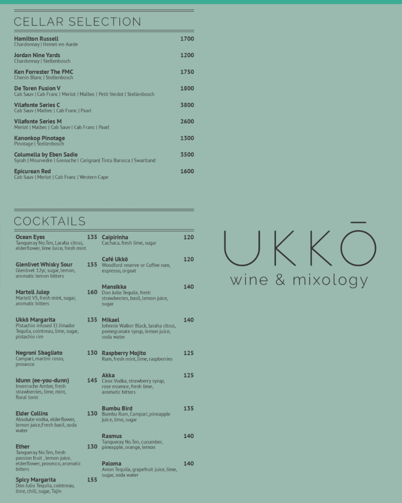 Menu – Ukko Restaurant
